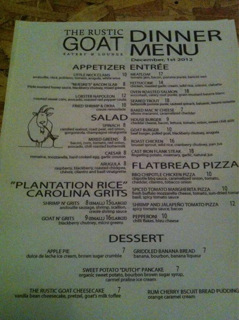 Menu at The Rustic Goat restaurant, St. Louis