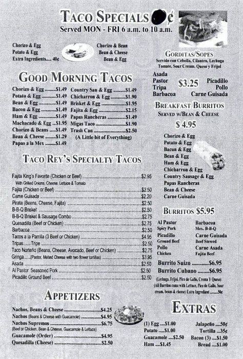 Menu at Taco Rey restaurant, San Antonio, West Av -100