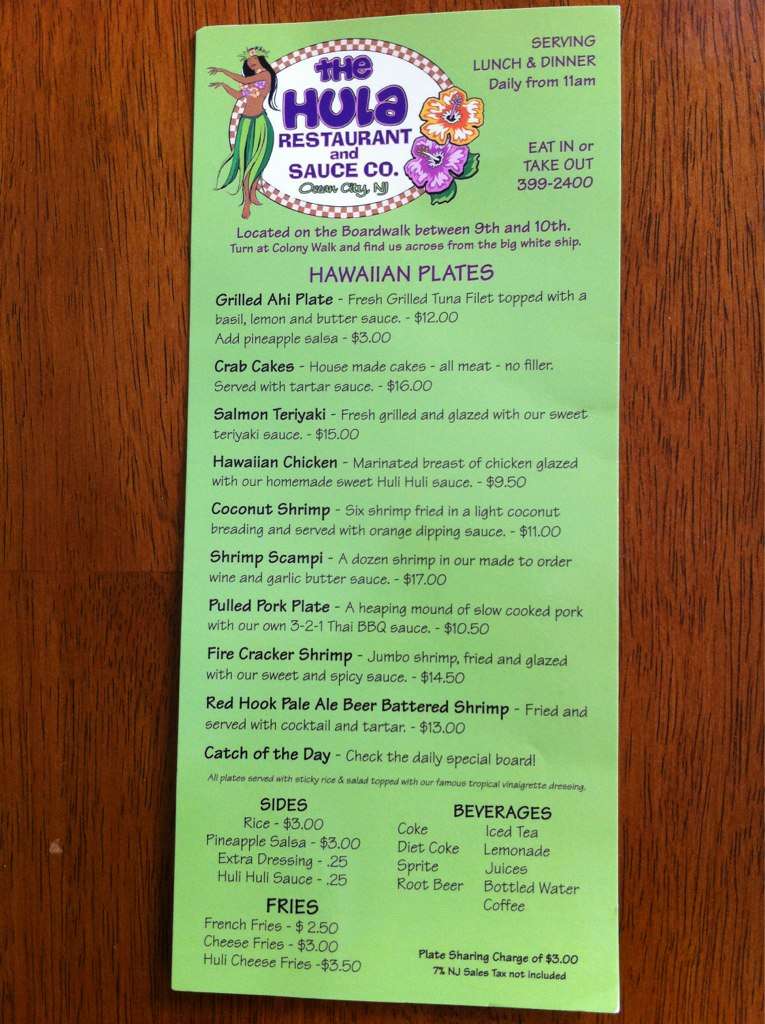 Menu at Hula Grill restaurant, Ocean City