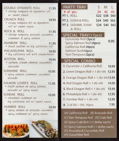 Menu at Hoya Sushi - Lakeshore restaurant, Toronto