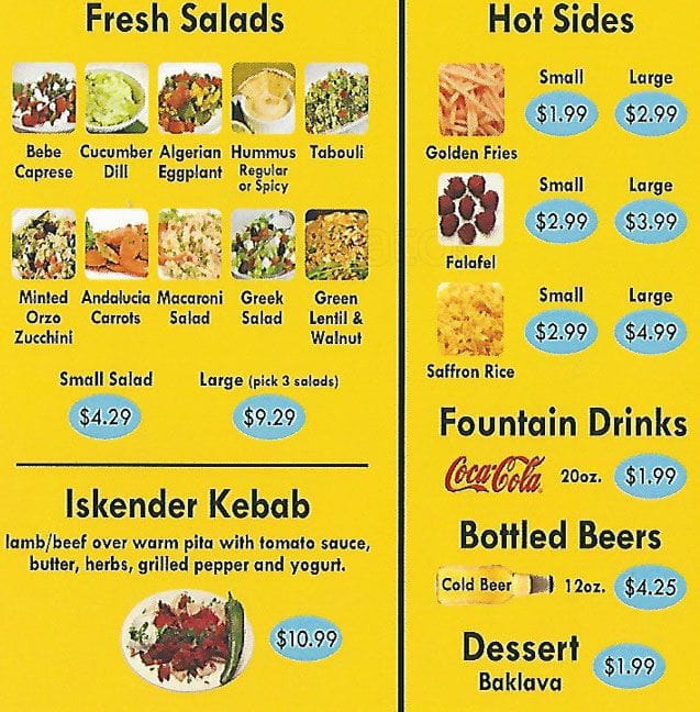 Menu at The Kebab Shop restaurant, Fremont