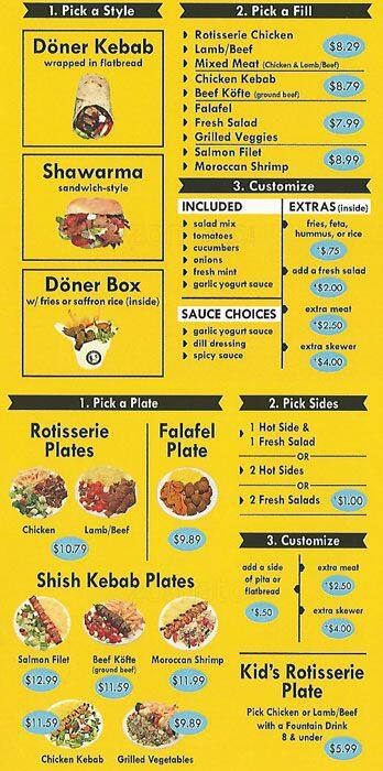 Menu at The Kebab Shop restaurant, Fremont