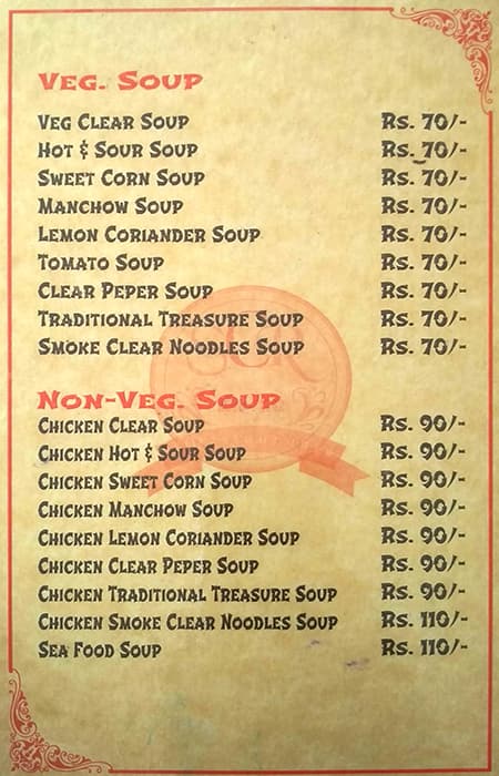 Menu of Sharada's Chinese Restaurant, Jubilee Hills, Hyderabad