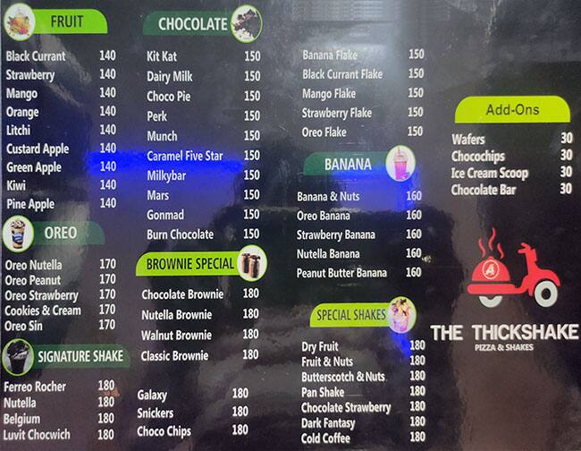 Menu at The thickshake pizza&shakes, Hyderabad
