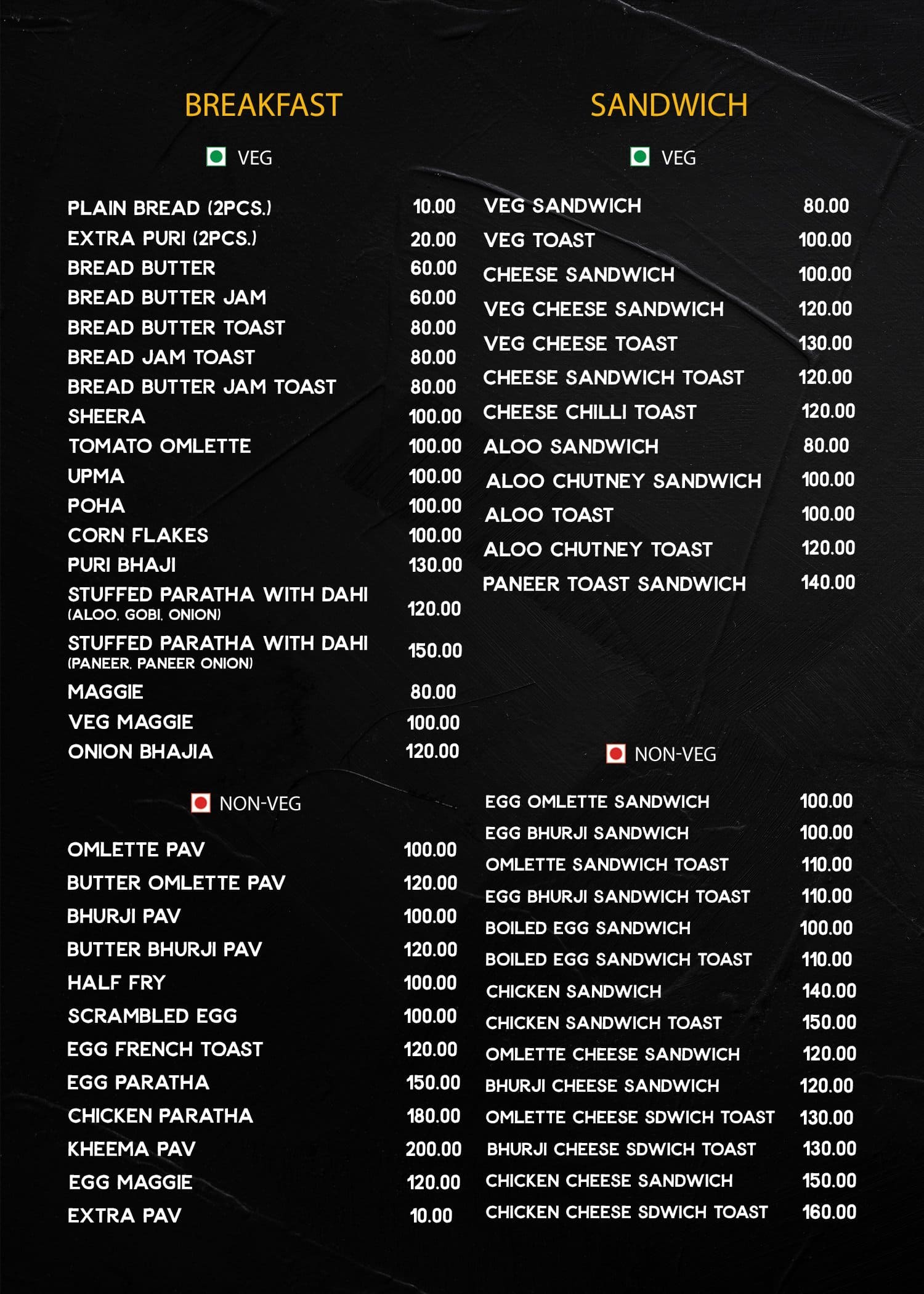 Menu of Tourist Resort, Gorai, Mumbai