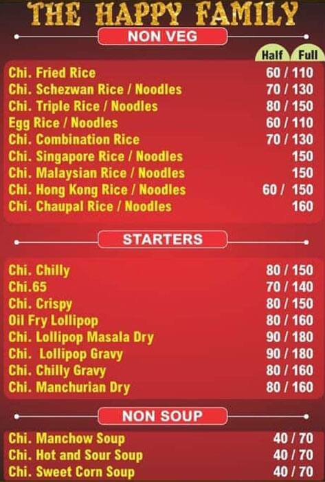 Happy Family Restaurant Menu