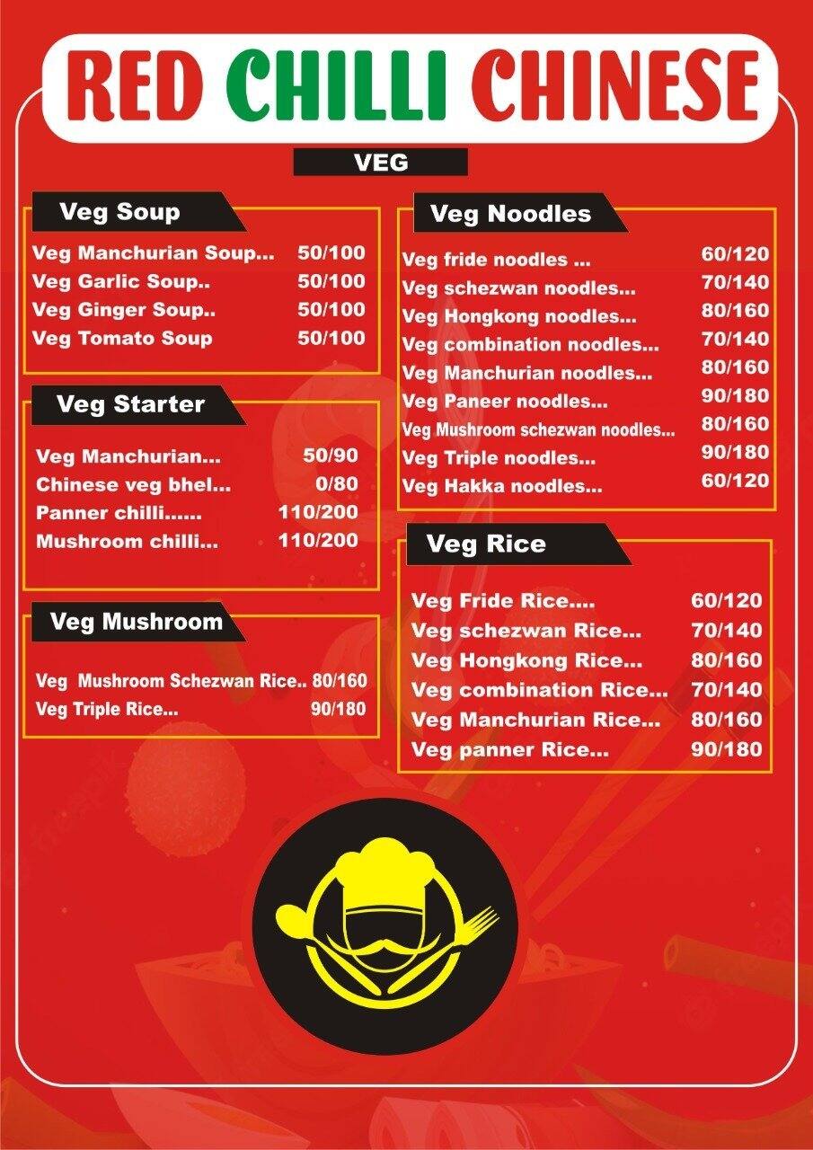 Menu of Red Chilli Chinese And Tandoor, Chakan, Pune