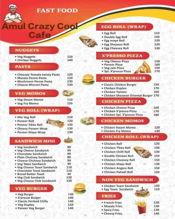 Menu of Amul Crazy Cool Cafe, Bavdhan, Pune