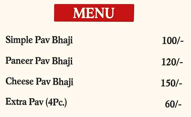 Menu of Bombay Pav Bhaji, Phase 3, Mohali