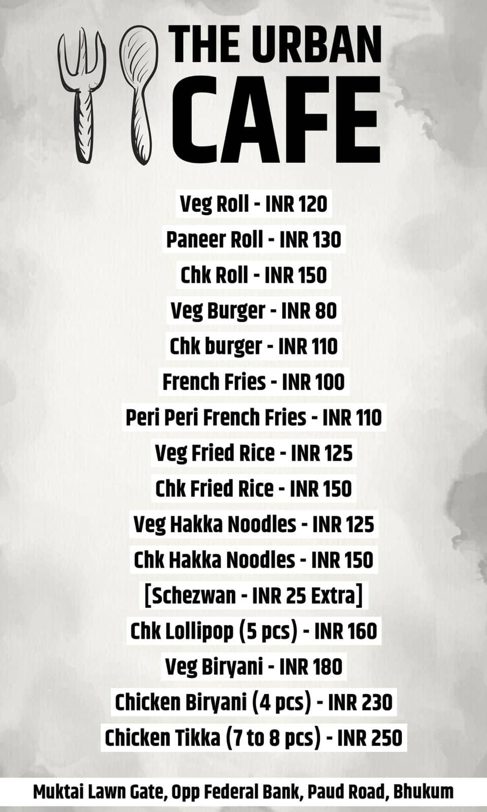 Menu of The Urban Cafe, Chinchwad, Pune