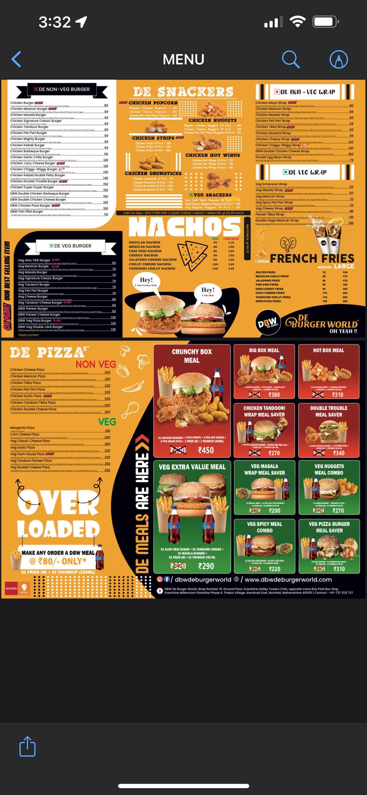 Menu of DBW De Burger World, Mira Road, Mumbai