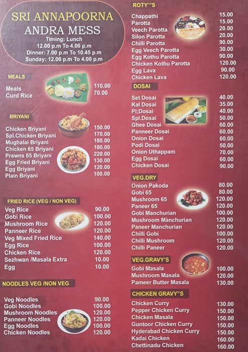 Menu at Sri Annapoorna Andhra Mess & Catering services, Chennai, No 9