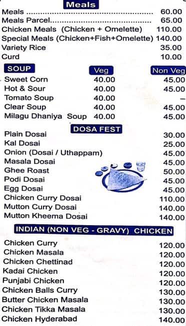 Menu at Sri Madhavan Mess, Chennai, Vivekananda Main Road