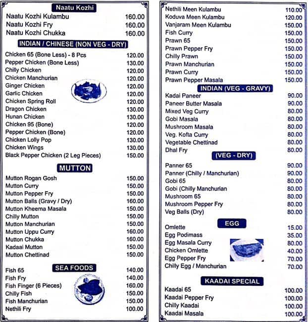 Menu at Sri Madhavan Mess, Chennai, Vivekananda Main Road