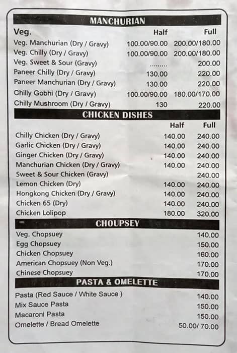 Menu at Hotpot Chinese Van, New Delhi, 127