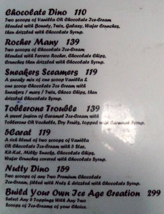 Menu at Ice Age, Hyderabad, 2 - 2 - 5 Usha Kiran Arcade Osmania ...