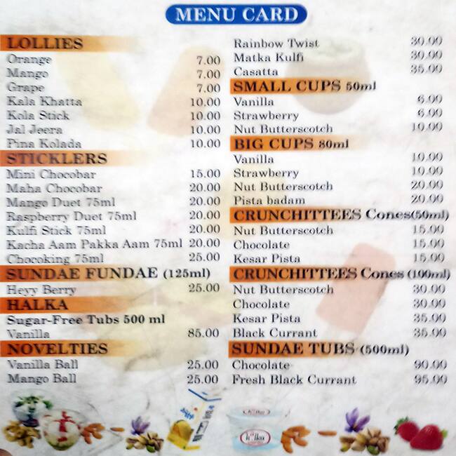 Menu at Fida Ice Cream Parlour, Hyderabad