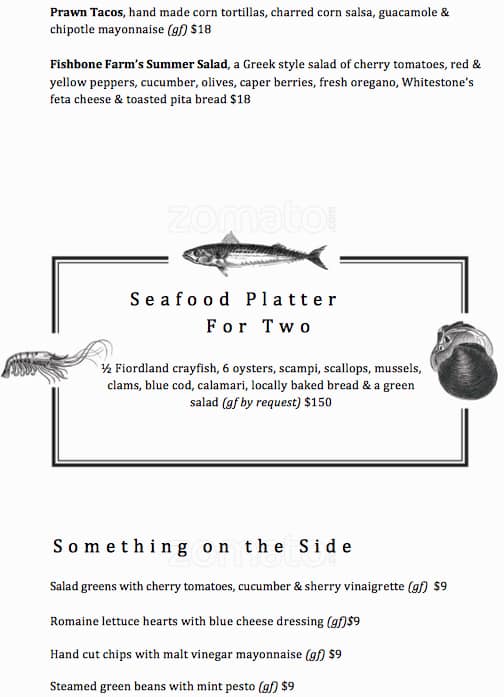 Menu at Fishbone Bar & Grill, Queenstown