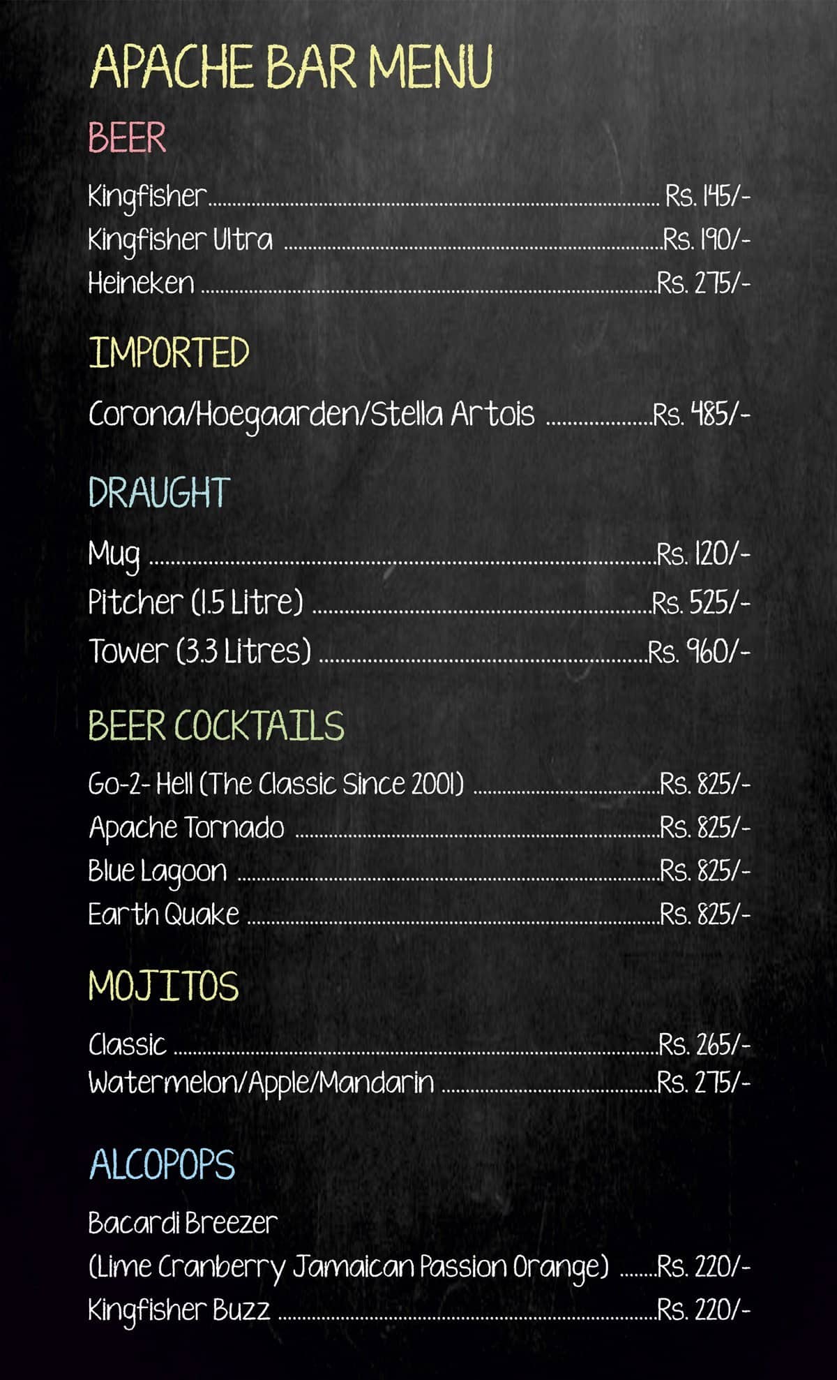 Menu at Apache NXT, Pune, F C Road