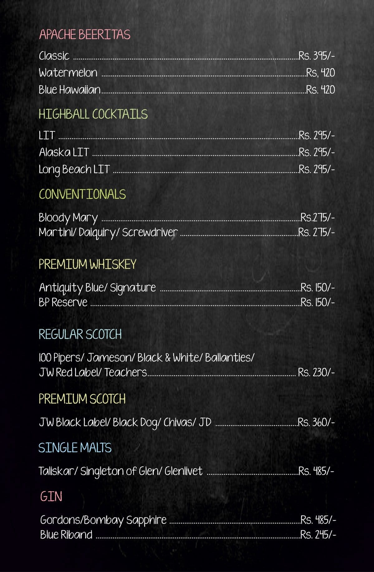 Menu at Apache NXT, Pune, F C Road