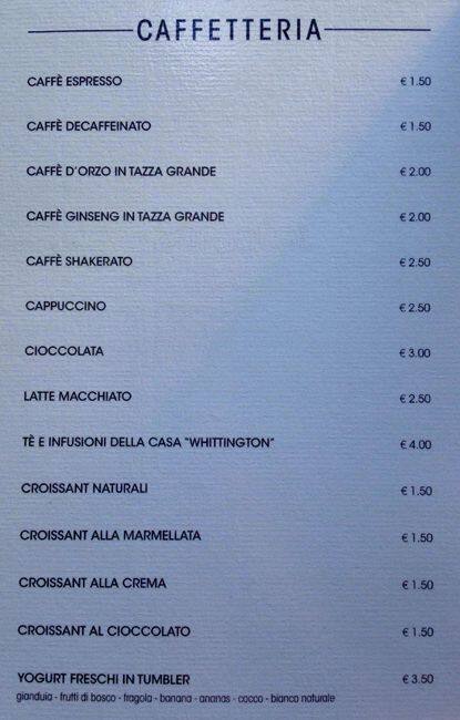 Menu da Caffetteria Villa Necchi Campiglio, Milano