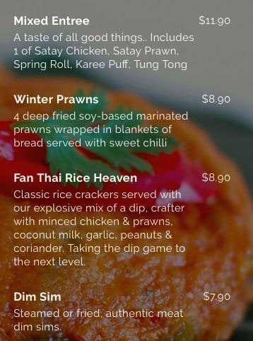 Menu at Fan Thai Restaurant, Camden