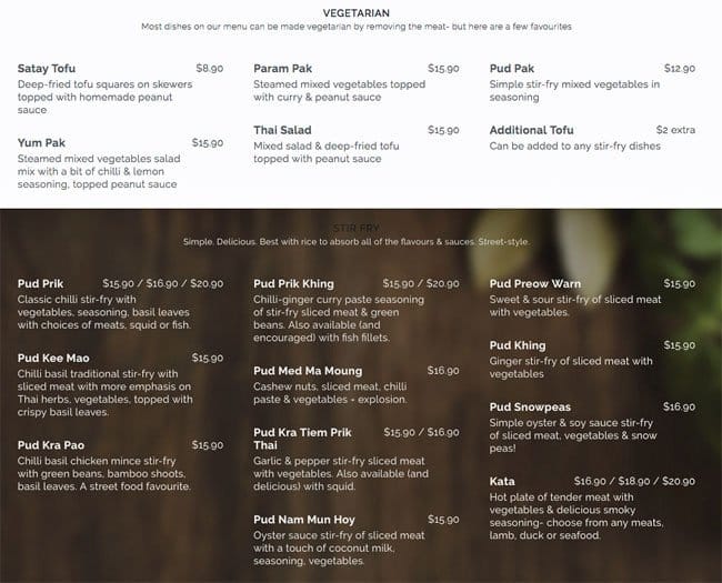Menu at Fan Thai Restaurant, Camden