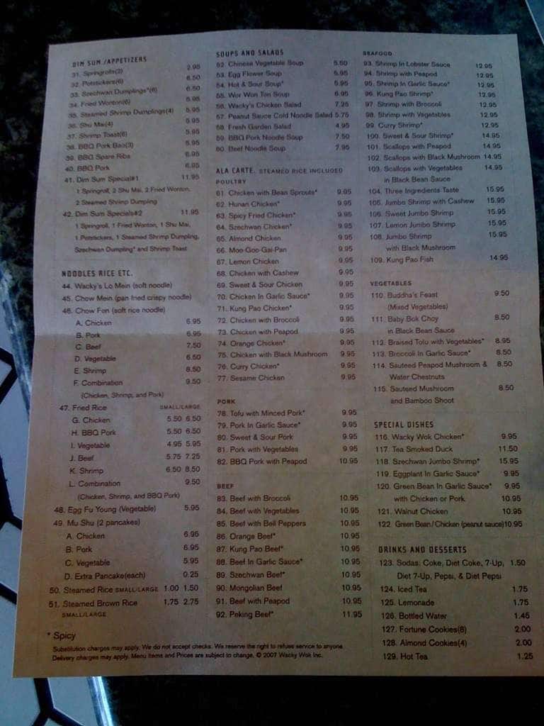 Wacky Wok Menu, Menu for Wacky Wok, Venice, Los Angeles - Urbanspoon/Zomato