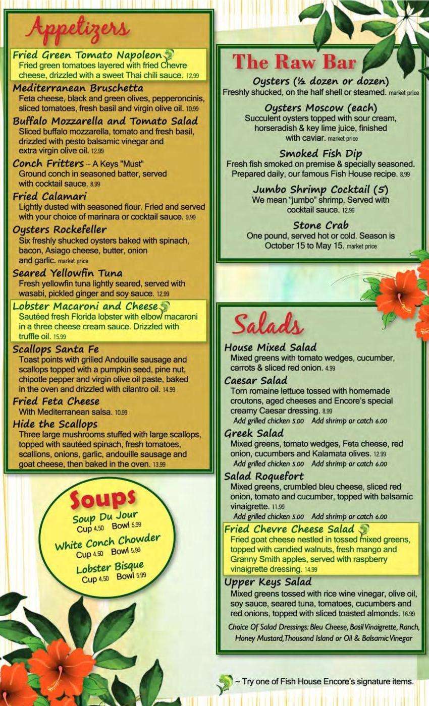 Menu at The Fish House restaurant, Key Largo, 102401 Overseas Hwy