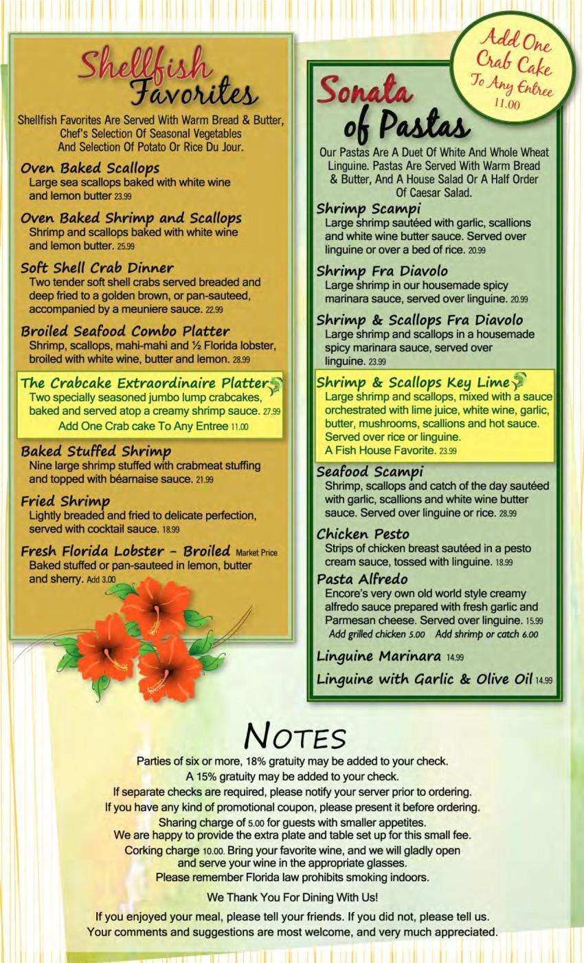 Menu at The Fish House restaurant, Key Largo, 102401 Overseas Hwy
