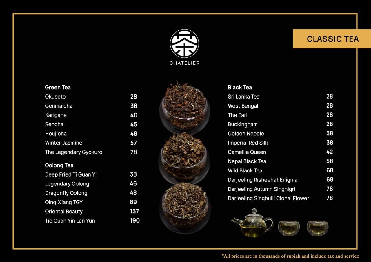 Menu at Chatelier Tea cafe, North Jakarta, Jl. Manyar Raya No.A22