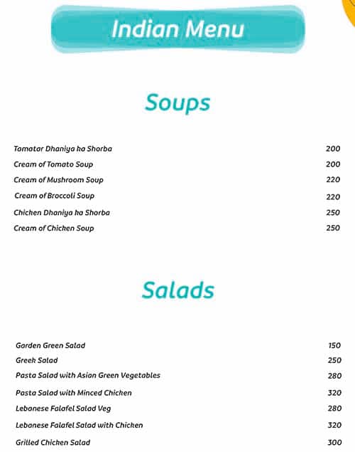 Menu of Thrive Restaurant, Vasant Kunj, New Delhi