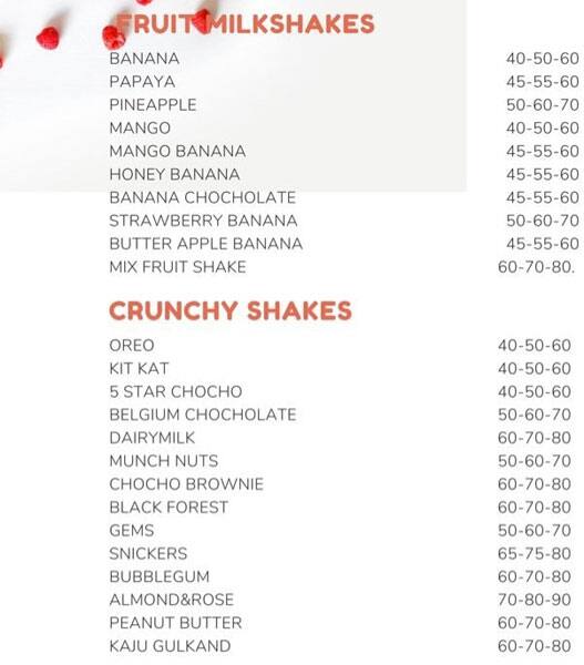 Menu of Squeeze, Vikaspuri, New Delhi