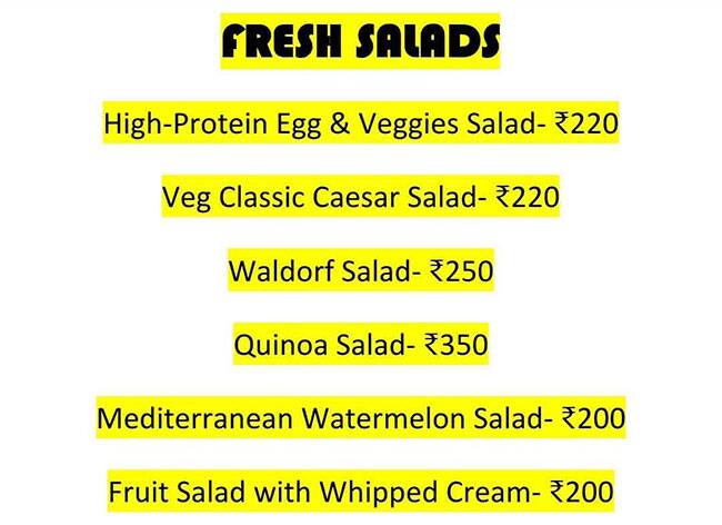 Menu at Ambrose, Dehradun