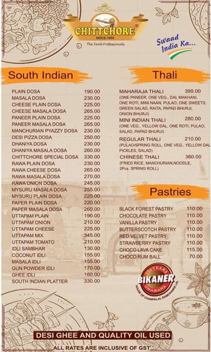Menu at CHITTCHORE- BIKANER GHARANA- RESTAURANT., Guwahati