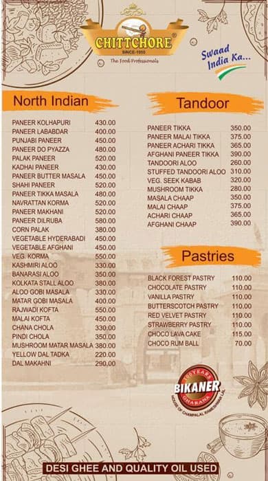 Menu at CHITTCHORE- BIKANER GHARANA- RESTAURANT., Guwahati