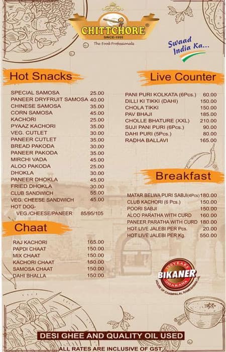Menu at CHITTCHORE- BIKANER GHARANA- RESTAURANT., Guwahati