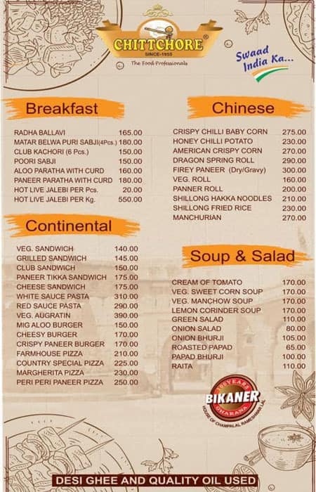 Menu at CHITTCHORE- BIKANER GHARANA- RESTAURANT., Guwahati