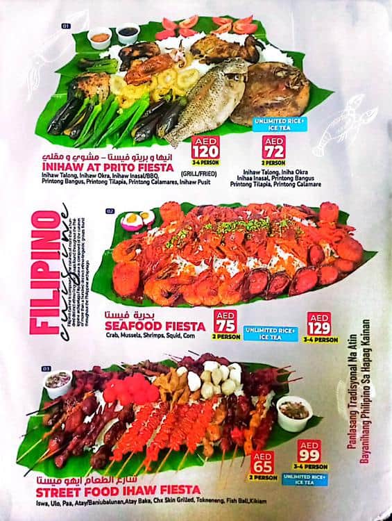 Menu of Pinoy Corner Restaurant, Al Karama, Dubai