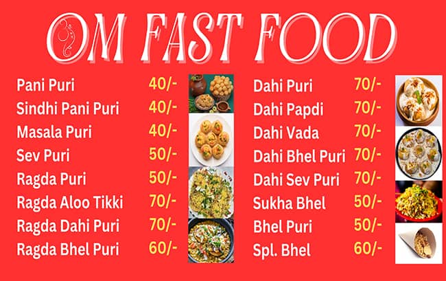 Menu of Om Fast Food Corner, Kandivali East, Mumbai