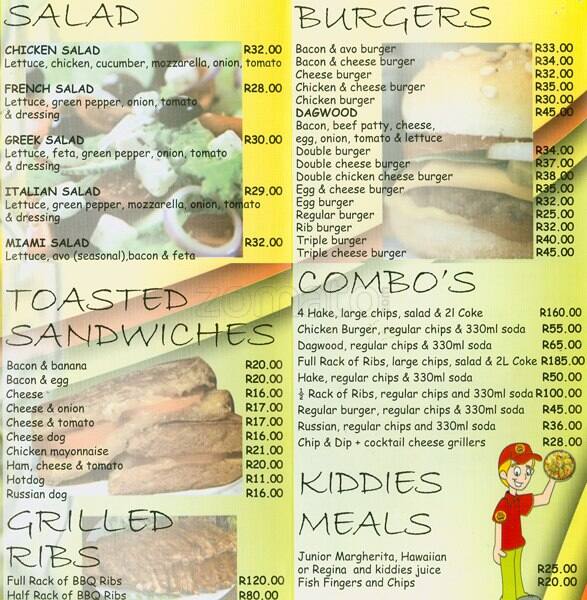 Menu at Aroma restaurant, Johannesburg