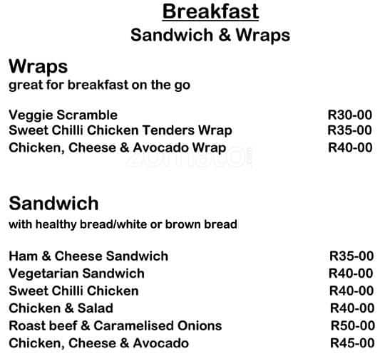 Carta de Neck & Deck Cafe - Rhino & Lion Park, Sudáfrica