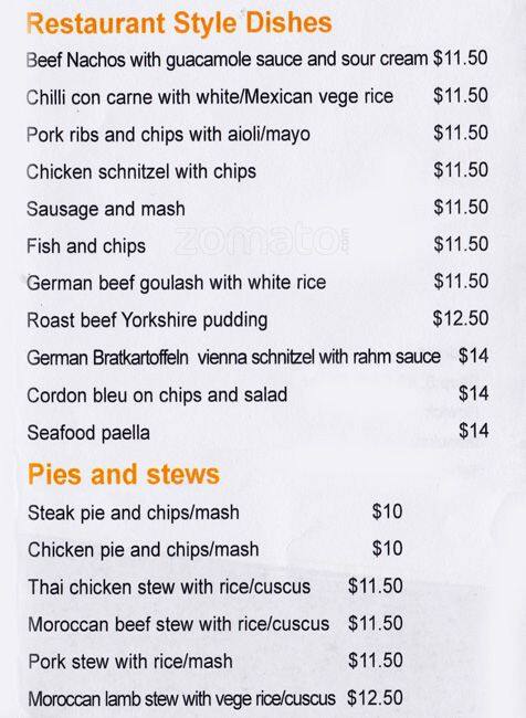 Menu at German Imbiss, Auckland