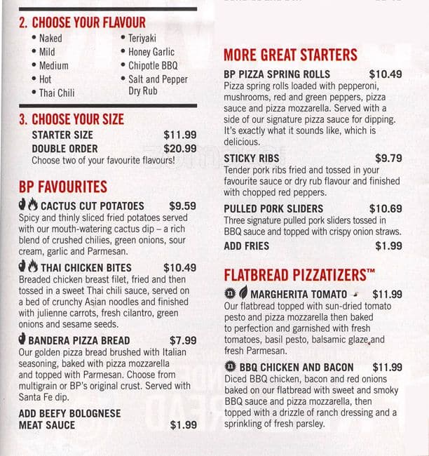 Menu at Boston Pizza pizzeria, Markham, Warden Ave