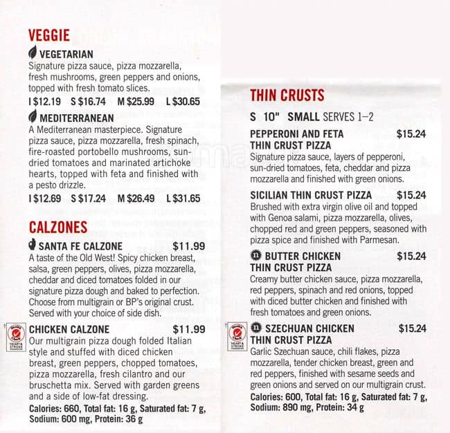 Menu at Boston Pizza pizzeria, Markham, Warden Ave