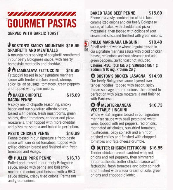 Menu at Boston Pizza pizzeria, Markham, Warden Ave