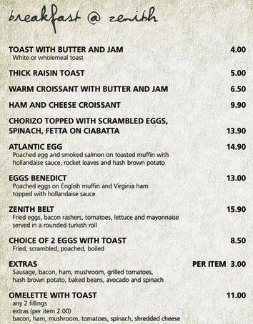 Zenith Bar Menu, Menu for Zenith Bar, St Kilda, Melbourne - Urbanspoon ...