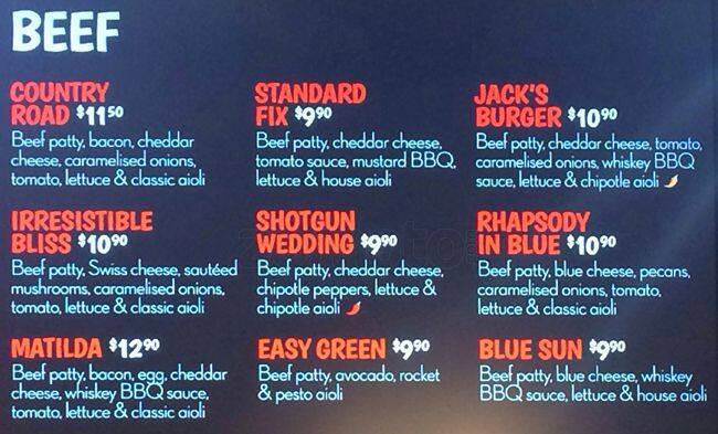 Menu at Burger Addiction fast food, Adelaide, 77 Rundle Mall