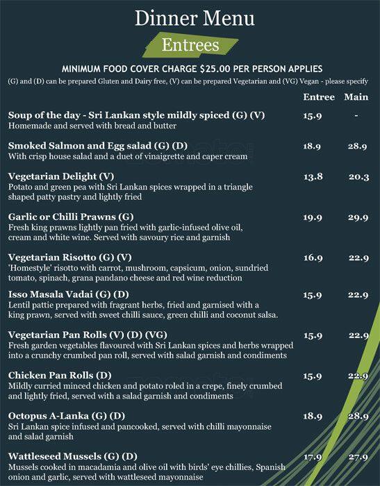 Menu at Banana Leaf restaurant, Kingston