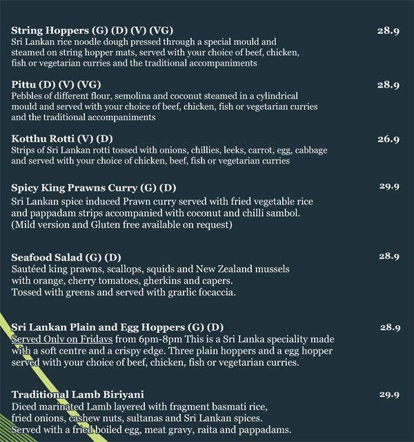 Menu at Banana Leaf restaurant, Kingston